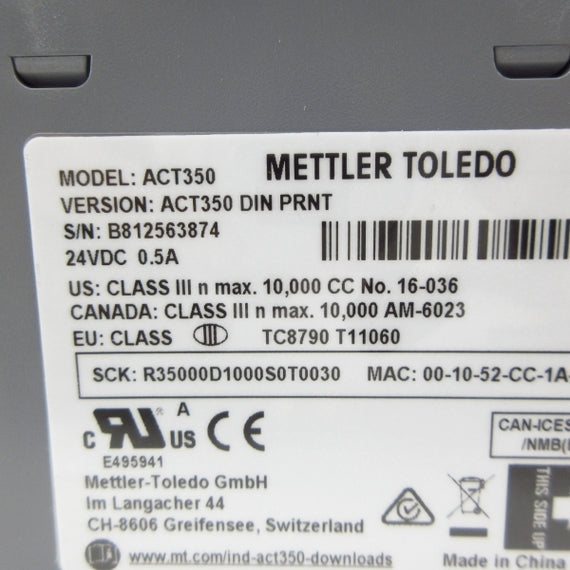 METTLER TOLEDO ACT350 30076689 24VDC 0.5A NSMP