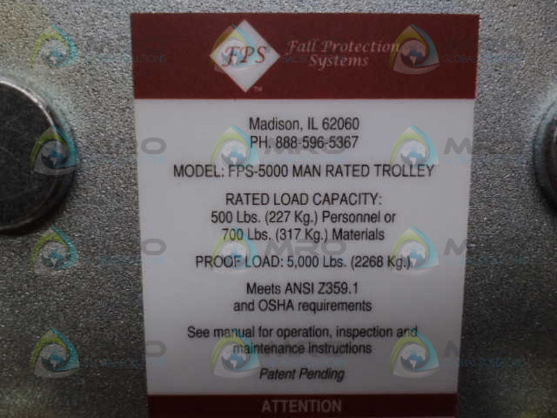 FPS FPS-5000 MAN RATED TROLLEY *NEW NO BOX* – MRO Global Solutions