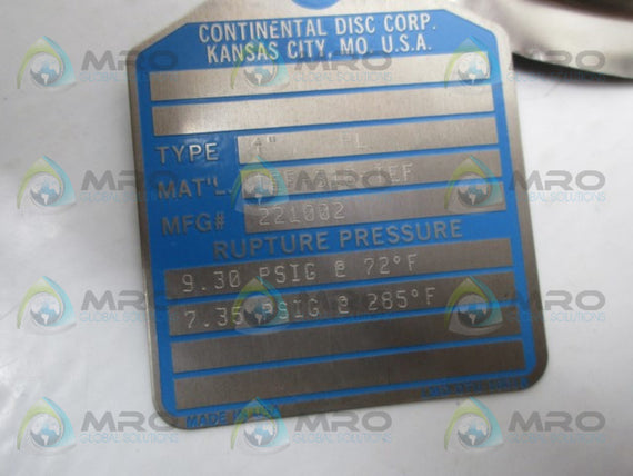CONTINENTAL DISC TEF-316-TEF RUPTURE DISC NSMP – MRO Global Solutions