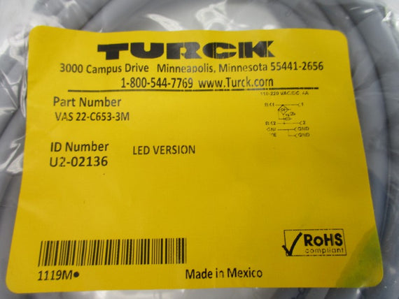 TURCK VAS22-C653-3M U2-02136 110-220VAC/DC 4A NSMP – MRO Global Solutions