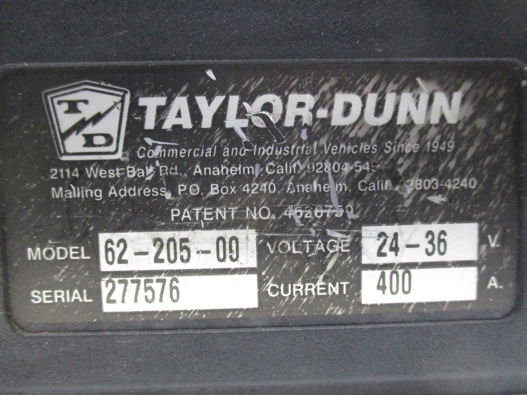 TAYLOR-DUNN 62-205-00 ELECTRIC MOTOR SPEED CONTROLLER 24-36V * USED