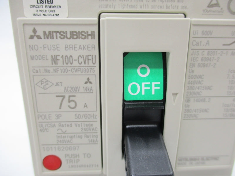 MITSUBISHI NF100-CVFU3075 NF100-CVFU 240VAC 75A NSMP