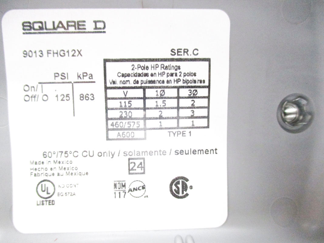 SQUARE D 9013FHG12X SER. C 125PSI NSNP – MRO Global Solutions