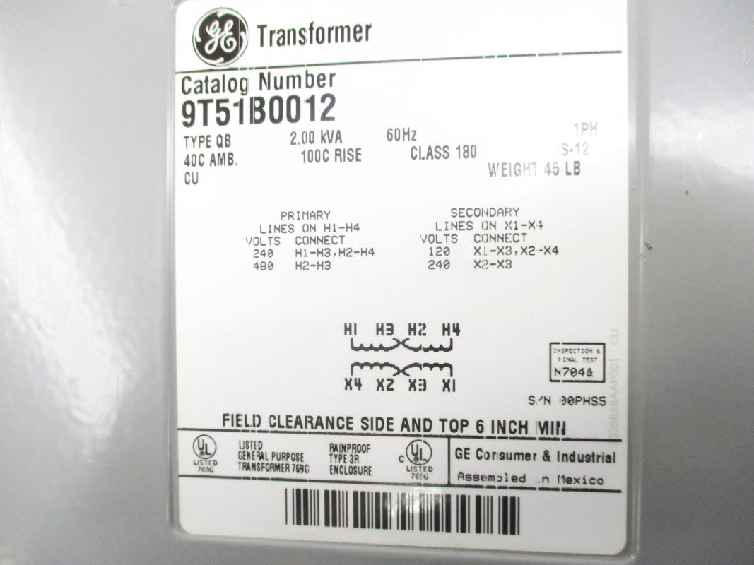 GENERAL ELECTRIC 9T51B0012 480V 2.00KVA (AS PICTURED) NSNP – MRO Global Solutions