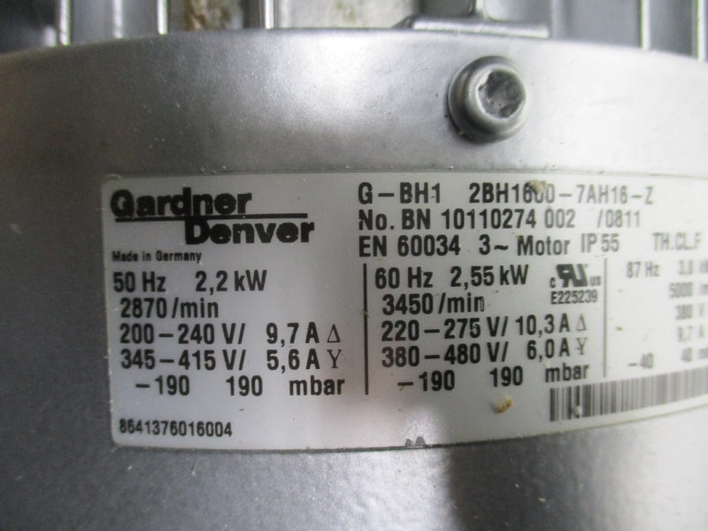 GARDNER DENVER G-BH1 2BH1600-7AH16-Z 220-275/380-480V 10.3/6.0A NSNP ...
