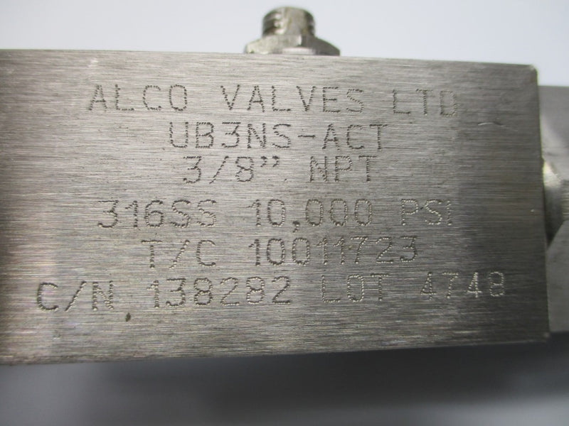 ALCO VALVES UB3NS-ACT 10000PSI 3/8" UNMP
