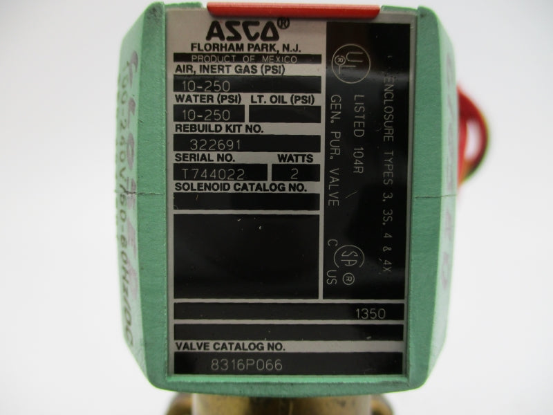 ASCO 8316P066 100-240VDC 10-250PSI 1/2" NSMP – MRO Global Solutions