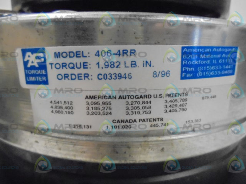 AMERICAN AUTOGUARD CORP. 406-4RR TORQUE LIMITER * NEW IN BOX * – MRO ...