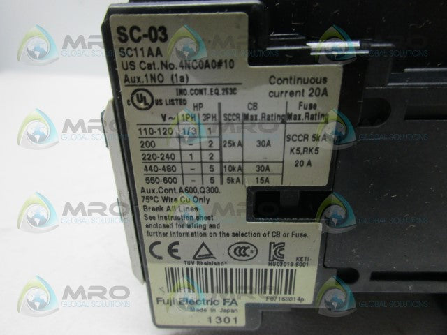 FUJI ELECTRIC SC-03 SC11AA CONTACTOR 100-110V *NEW NO BOX* – MRO Global ...