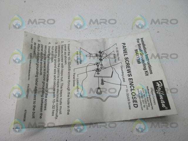 HOFFMAN 99411399 GROUNDING KIT *NEW IN ORIGINAL PACKAGE* – MRO Global ...
