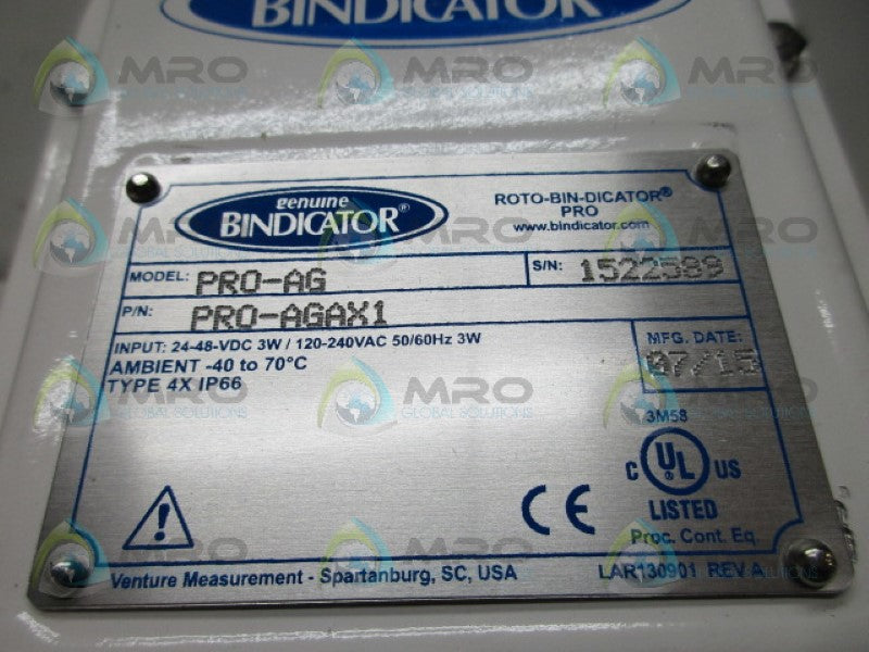 BINDICATOR PRO-AGAX1 LEVEL SWITCH *NEW IN BOX* – MRO Global Solutions