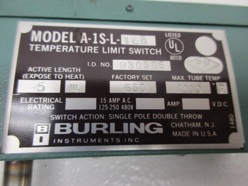 BURLING A-1S-L-168 TEMPERATURE LIMIT SWITCH 5" * USED * – MRO Global ...