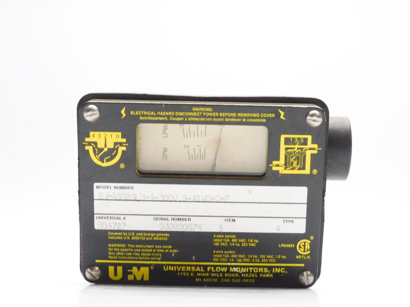 UNIVERSAL FLOW MONITORS SN-ASB2GLM-4-300V.9-A1WD-C-F 480VAC 15A NSNP ...