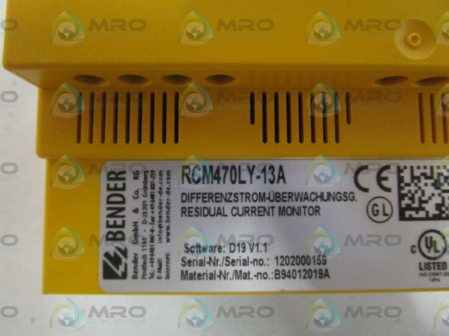 BENDER RCM470LY-13A RESIDUAL CURRENT MONITOR * NEW NO BOX * – MRO ...