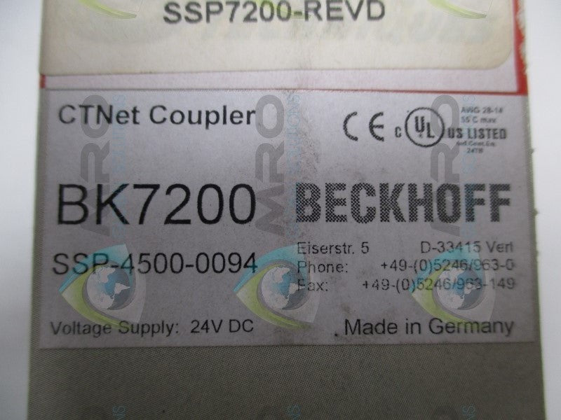 BECKHOFF BK7200 SSP-4500-0094 CTNET COUPLER * NEW IN BOX * – MRO Global Solutions