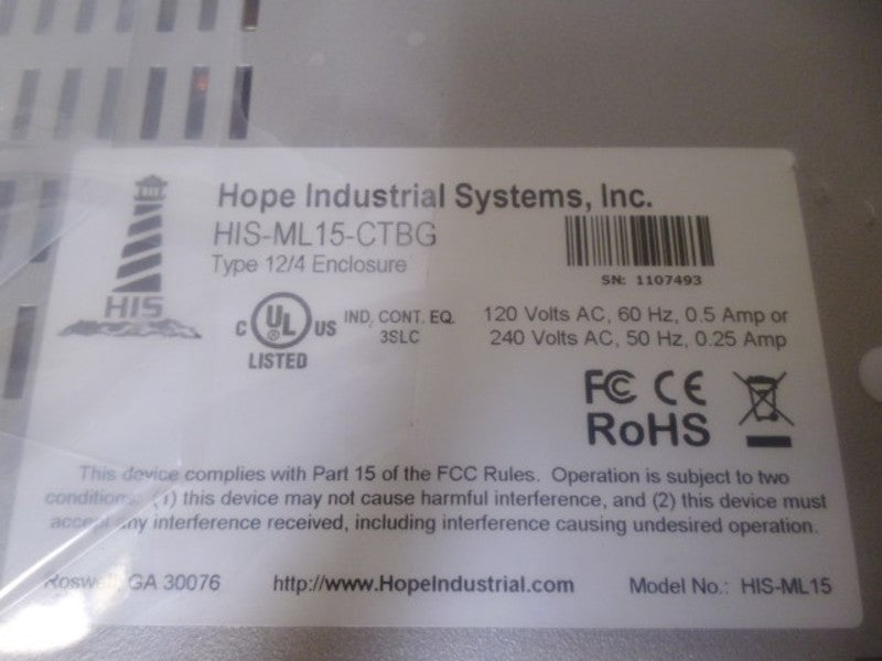 HOPE INDUSTRIAL HIS-ML15-CTBG 15" MONITOR TOUCHSCREEN * NEW IN BOX ...