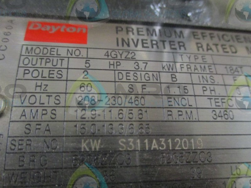DAYTON 4GYZ2 TRI VOLT INDUSTRIAL MOTOR 5 HP 3460 RPM * NEW IN BOX ...